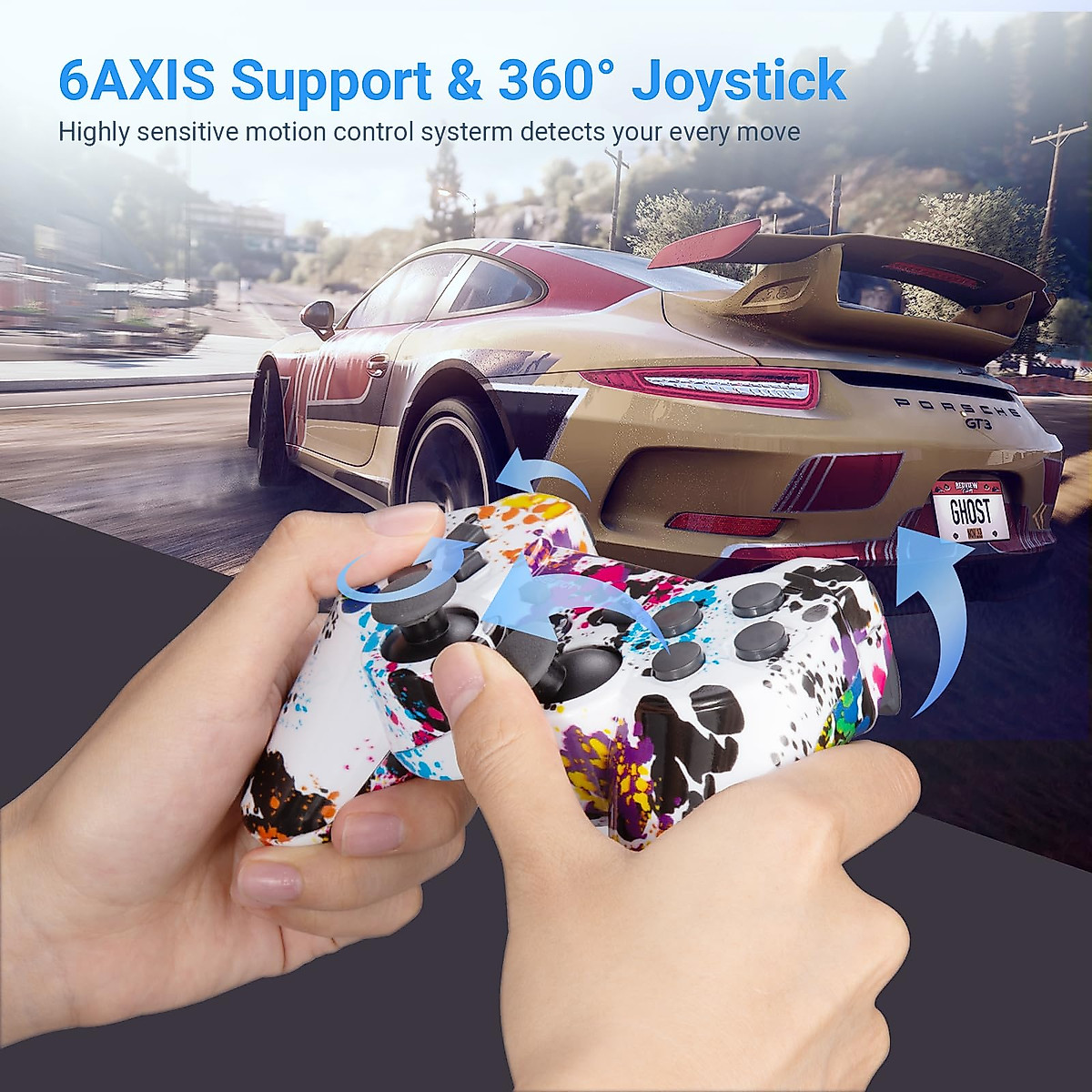 PS-3 Controller, 2 Pack Wireless Controller for PS3 for Sony Playstation-3, Double Shock, Bluetooth Connection, Rechargeable, Motion Sensor, Upgraded Remote Gamepads for PS3, 2 x USB Charging Cords