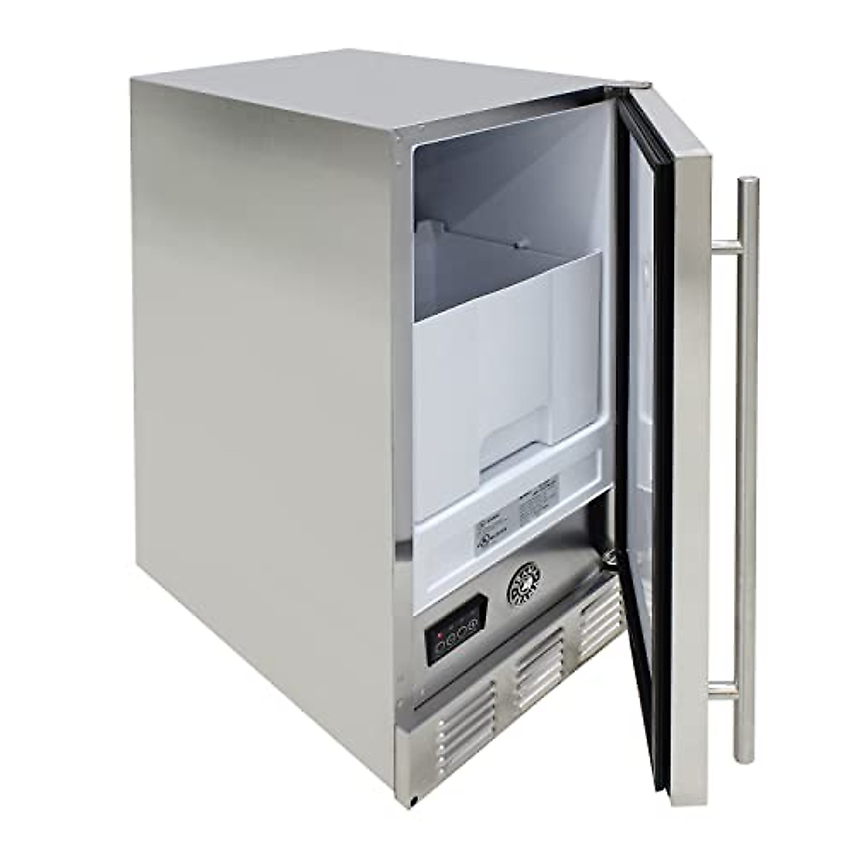 BRAMA Ice Maker Machine 50/lbs. Ice Daily Undercounter Built-in or Freestanding Stainless Steel Construction with Reversible Door and Auto Shut Off for Indoor or Outdoor Use, Metallic