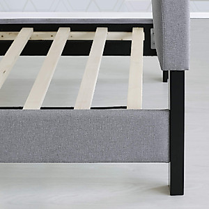 Furinno Laval Double Row Nail Head Upholstered Platform Bed Frame, Queen, Glacier