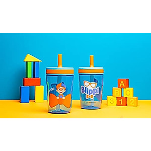 Zak Designs Blippi Kelso Toddler Cups For Travel or At Home, 15oz 2-Pack Durable Plastic Sippy Cups With Leak-Proof Design is Perfect For Kids (Blippi)