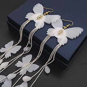 Happyyami 1 Pair Butterfly Wing Earrings Chiffon Fabric Earrings Flower Petals Long Earrings Bohemian Statement Drop Earrings Boho Jewelry for Lady Girl