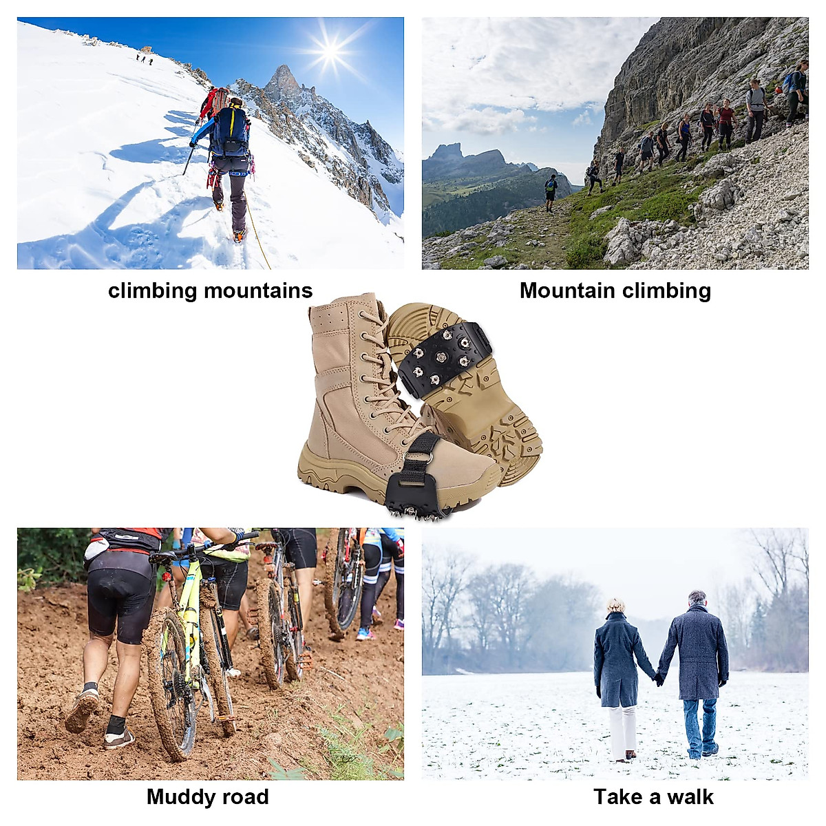 Crampon Traction Ice Cleats for Boots Anti Slip Shoe Grips, 7 Point Ice Spikes Snow Cleats for Women Men Hiking,Jogging,Ice Fishing,Mountaineering