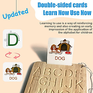 Montessori Alphabet Tracing Board, Oak Made Come with 26 Pcs Cards & Pen Grip Toddlers Double-Side Learning Toys ABC 3+ Kids Preschool Practice Materials Letters Writing Homeschool