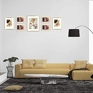 Golden State Art, 7 Pack, One 11x14, Two 8x10, and Four 5x7 Pictures. Aluminum Photos Frame for Wall or Tabletop Display (Gold)