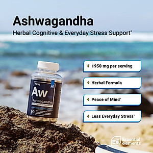 Essential Elements Ashwagandha Root 1950mg with Black Pepper Extract for Absorption 90 Vegan Capsules