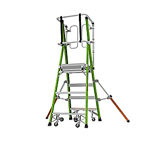 Little Giant Ladders Little Giant Ladder Systems Safety Cage 2.0, M4, 4ft Enclosed Platform, Ladder with Adjustable Outriggers, Fiberglass, Type 1AA, 375 lbs Weight Rating, (19704-146), Hi-viz Green