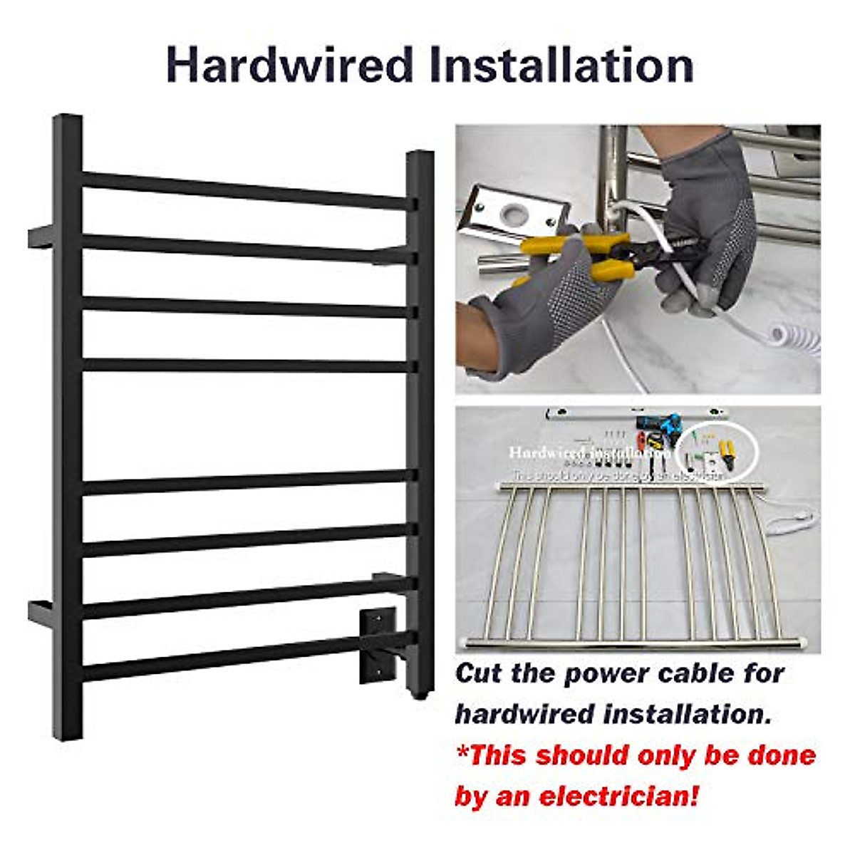 HEATGENE Towel Warmer, Heated Towel Warmer Rack, Wall-Mounted Hardwired/Plug-in Electric Towel Warmers for Bathroom, Hot Towel Rails - Matte Black