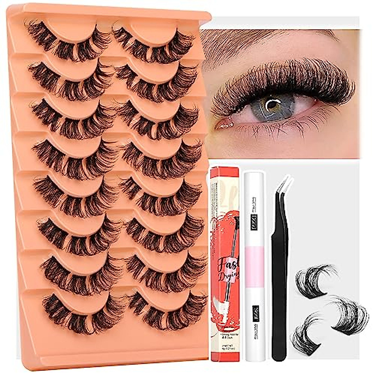 DIY Lash Extension Kit with Lash Bond and Seal, Cluster Individual Lashes Kit With Strong Lash Bond and Seal Lash Tweezers DD Curl Fluffy DIY Eyelash Extension Kit at Home