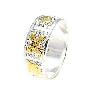 Arthur's Jewelry Sterling silver 925 Hawaiian 2 tone yellow gold plated honu turtle quilt 8mm band ring size 9