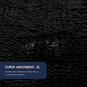 Ouka Non-Slip Bath Rugs, Thickened Shaggy Bath Mats, Soft and Absorbent Rugs for Bathroom, Kitchen and Entry (16" x 24", Black)