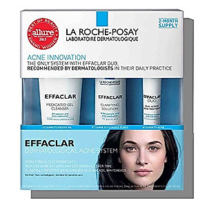 La Roche-Posay Effaclar Dermatological 3 Step Acne Treatment System, Salicylic Acid Acne Cleanser, Pore Refining Toner, and Benzoyl Peroxide Acne Spot Treatment for Sensitive Skin, 2-Month Supply