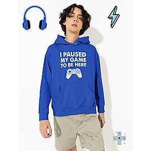 I Paused My Game to Be Here Funny Gift for Gamer Youth Hoodie Medium Blue