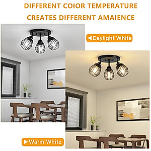 Baocuz 3-Light Kitchen Light Fixtures Ceiling Mount, Adjustable Multi-Directional Ceiling Fixture, Farmhouse Black Metal Cage Flush Mount Ceiling Light Fixtures for Hallway Dining Room Entryway