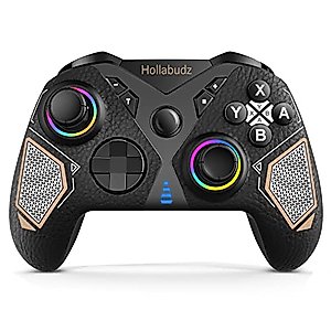 Hollabudz Switch Controller for Nintendo Switch Lite/Switch OLED, Wireless Switch Pro Controller with RGB Light Up, 4 Programmable Keys, Turbo, Vibration, Wake Up Func Switch Remote Assault Dark