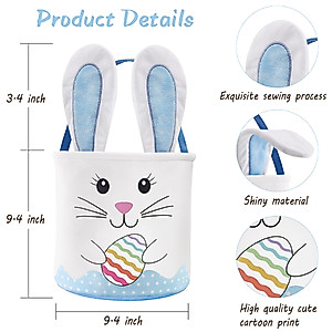 Easter Basket for Kids, Easter Egg Bag with Bunny Ears, Easter Canvas Tote Bag Candy Gift Bag, Easter Bunny Bucket Easter Egg Hunt Game Party Gift (Blue)