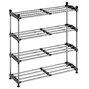 DUSASA Shoe Rack Organizer for Closet Entryway, 4-Tier Expandable Free Standing Shoe Rack Metal Iron of Adjustable Shoes Organizer, Stackable Shoe Shelf for Entryway Doorway