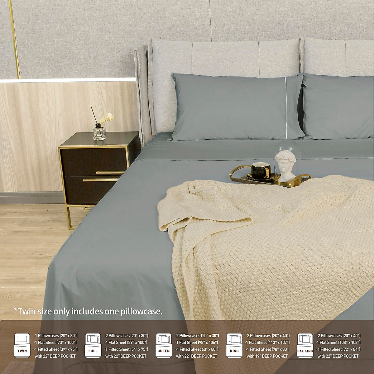 sunflower Extra Deep Pocket Queen Sheet Sets Fits 18"-24" in Deep Mattress -100% Cotton Queen Sheet Set, Ultimate Gray Hotel Luxury Soft Breathable Sheet Sets for Queen Bed Deep Pocket