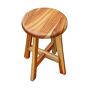 EcoDecors Shoji Teak Shower Stool 18" High Solid Teak Wood Shower Stool with 12" Round Seat Fully Assembled Shower Stool in Earthy Teak Finish