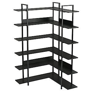Bellemave 6-Tier Corner Bookshelf, L-Shaped Bookcase Freestanding Storage Shelves with Metal Frame, Triangle Shelf Adjustable Foot Pads for Living Room, & Small Spaces (Black)
