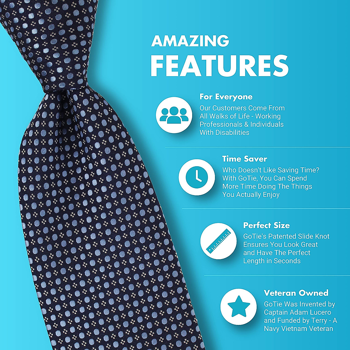 GoTie Geometric Neckties For Men - Ready to Wear - Pretied Adjustable Neckties - Navy Blue Pindot Tie