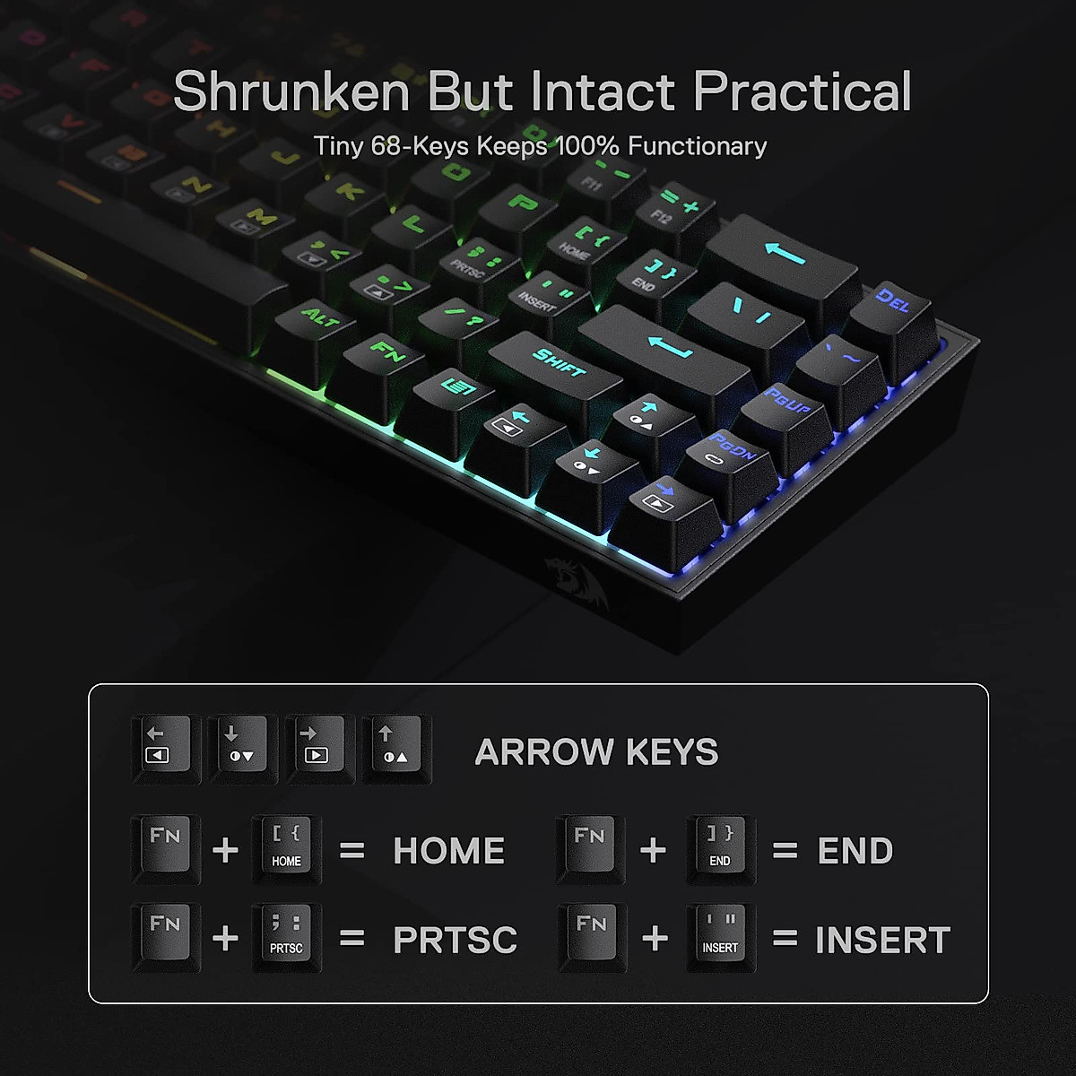 Redragon K631 Castor 65% Wired RGB Gaming Keyboard, 68 Keys Hot-Swappable Compact Mechanical Keyboard w/100% Hot-Swap Socket, Free-Mod Plate Mounted PCB & Dedicated Arrow Keys, Quiet Red Linear Switch