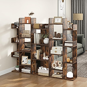 Giantex 7-Cube Tree Bookshelf, 55.5" Wooden Bookcase with 13 Open Shelves, Tall Corner Books Storage Organizer, Freestanding Decorative Display Cube Shelf for Living Room, Study (Rustic Brown)