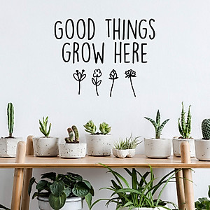 Vinyl Wall Art Decal - Good Things Grow Here - 20" x 26" - Trendy Inspirational Minimal Quote Sticker for Indoor Garden Home Office Bedroom Living Room Plants Flower Patio Decor (Black)