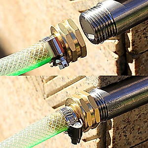 YELUN Solid Brass Garden Hose Repair kit Connector with Clamps 5/8" Barb x 3/4" Female,Fit for Garden Hose Fitting,Male and Female Hose Fittings