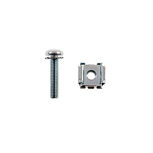 CablesAndKits Rack Mount Cage Nuts with Screws, 10-32, Qty 100. Cage Nuts and Screws for use in equipment racks that have square mounting holes and use clip in style cage nuts. 100 Cage Nuts and 100