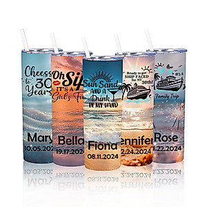 Custom Beach Tumblers for Women Cute Girl's Trip Cups Tumbler Personalized Insulated Tumbler Cup with Lid Straw for Friends Girls Trip Favor Gifts 2025 Bachelorette Trip Gift Family Vacation Cups