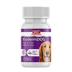 Bio Pet Active BiodermDOG 0.5 Zinc and Biotin Tablets for Dogs, Immune System, Skin, Coat and Nail Support for Dogs, 1.32 oz, 75 Chewable Tablets