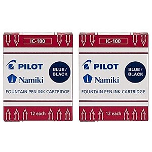 Pilot Namiki IC100 Fountain Pen Ink Cartridge, Blue/Black, 12 Cartridges per Pack (Pack os 2)