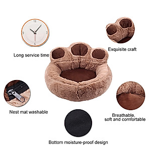 Durable Comfortable Natural Cat Dog Beds for Small Pet,Lovely Bear Paw Shape Dog Cats Pet Cushion Bed Warm Plush Soft Nests Kennel - White