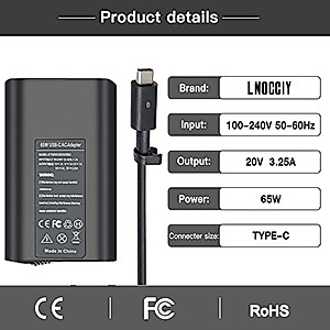 45W 65W USB C Laptop Charger for Dell Laptop Charger Latitude 7420 7370 7380 7390 7275 7280 5420 5430 5290 2in1 7430 7330 9430 3300 3400 3500 3510 5290 Inspiron 14 7437 Power Supply Cord