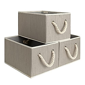 StorageWorks Decorative Storage Bins, Closet Storage Baskets with Soft Rope Handles, Foldable Storage Boxes for Shelves, Brown & Beige, 3-Pack, 14 ¾" L x 10 ¼" W x 8" H