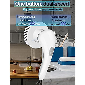 Electric Spin Scrubber,Electric Cleaning Brush,Two-Speed Cordless Curved Handle Cleaning Scrubber,IPX7 Waterproof Short Handle Power Scrubber,Household Motorized Brush for Cleaning Bathroom, Kitchen