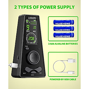 Electronic Digital Metronome with Timer for Guitar, Piano, Violin, Ukulele Practice, Advanced Universal Metronome with Tempo Knob, Vocal Counts, Type C and Timing