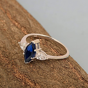 Shine Jewel Multi Choice Your Gemstone Solitaire 0.25 Ctw Marquise Cut 925 Sterling Silver Ring (8, Blue-Sapphire)