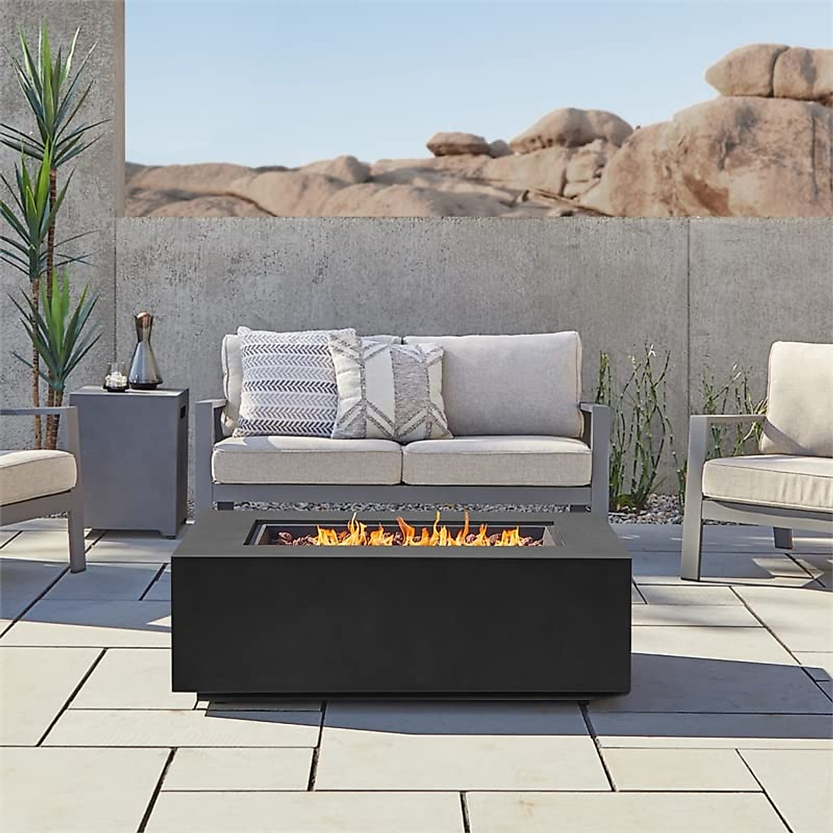 Real Flame Aegean 50" Square Propane or Natural Gas Outdoor Fire Pit Table - Stainless Steel Burners with Lid, Natural Gas Conversion Kit Included - 50,000 BTUs of Heat