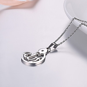 Allah Necklace Women Muslim Islamic Jewelry Chain Silver Stainless Steel Crescent Moon Allah Small Pendant
