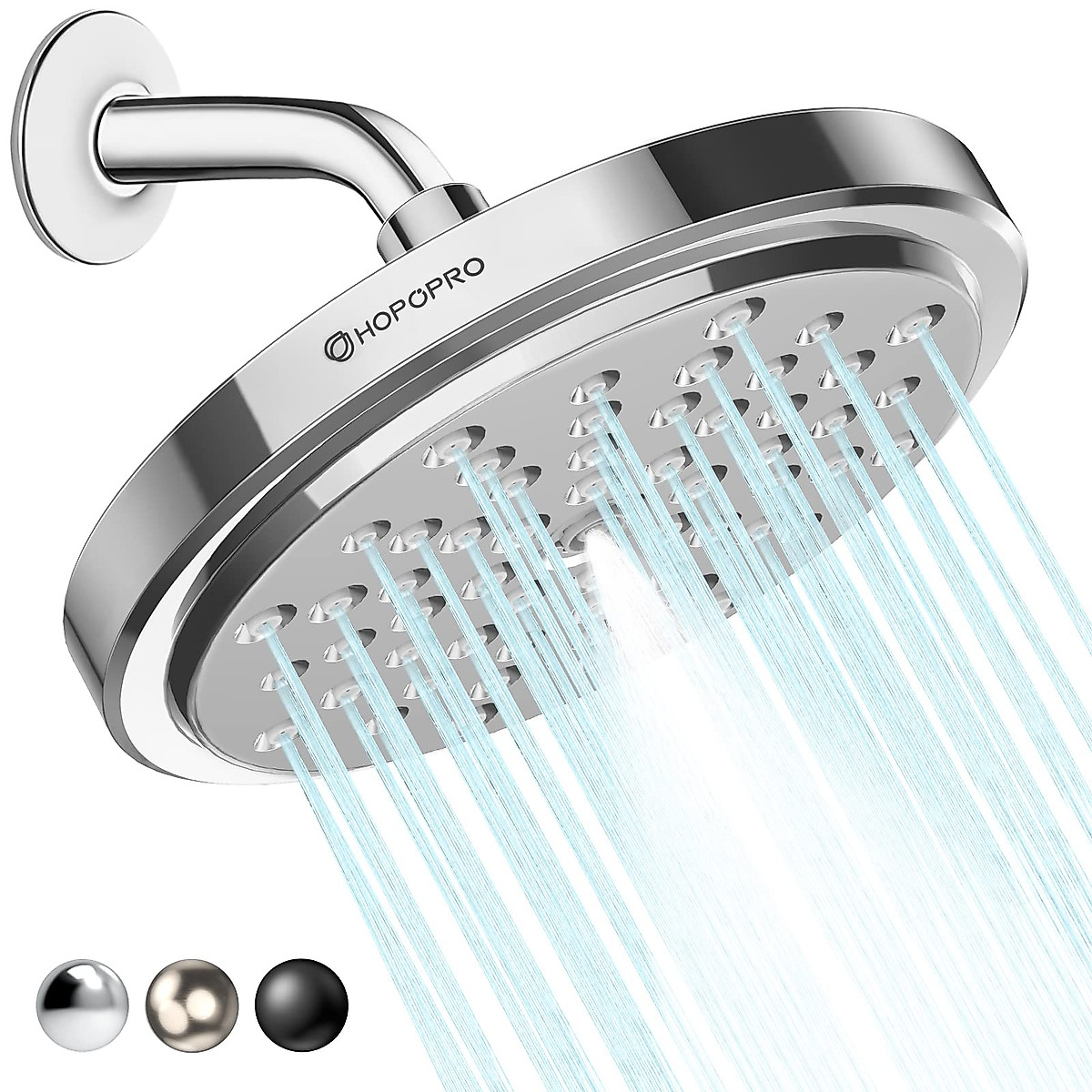 HOPOPRO NBC News Consumer Reports Recommended Shower Brand, 7 Inch High Pressure Shower Head and Shower Arm for Healthy Luxury Shower Experience Even at Low Water Flow - Chrome