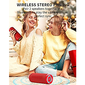 SOWO Portable Bluetooth Speaker, Waterproof Speaker IPX7, 25W Loud Wirelss Speaker with Big Audio and Punchy Bass, Outdoor Bluetooth Speaker for Party, Beach, Travel, Girls Gifts - Red