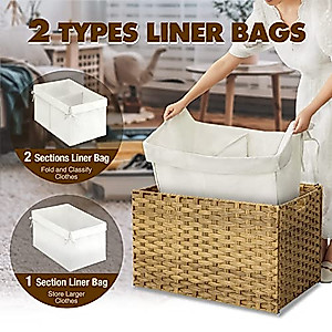 Greenstell Storage Basket with Lid, Handwoven Large Shelf Basket with Cotton Liner and Metal Frame, Foldable & Easy to Install, Storage Box Basket Bin with Handle for Bedroom, Laundry Room 65L (Natural, 22.2x13.4x13.4 inch)