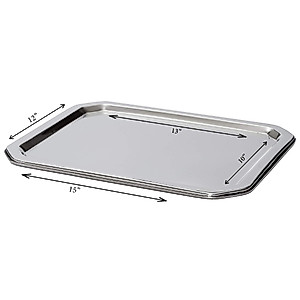 Bezrat Stainless Steel Food Serving Tray – Rectangular Decorative Mirrored Serveware Platter - Medium (15" x 12")