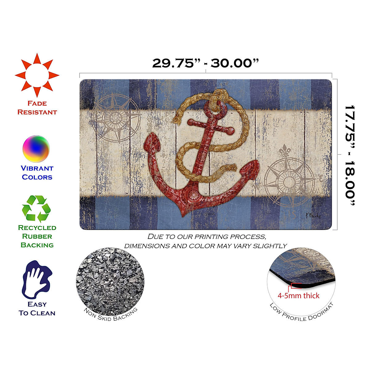 Toland Home Garden 800207 Rustic Anchor and Compass Summer Door Mat 18x30 Inch Boat Outdoor Doormat for Entryway Indoor Entrance