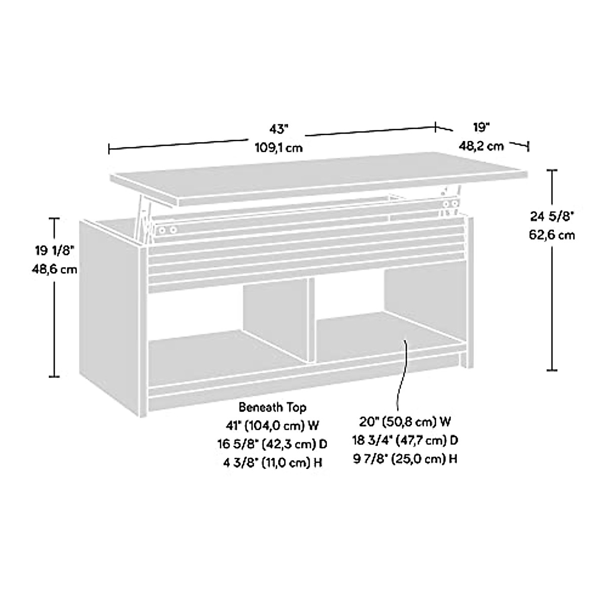Sauder Harvey Park Lift-top Coffee Table, L: 42.953" x H: 18.976" x W: 19.134", Grand Walnut Finish
