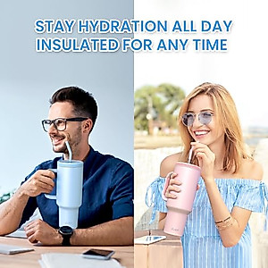 Zukro 40 oz Tumbler with Handle and Straw, Insulated Double-wall Stainless Steel Cup with Straw Lid, Large No Sweat Travel Mug Fits in Cup Holder, Keeps Cold 34 Hours, Flower