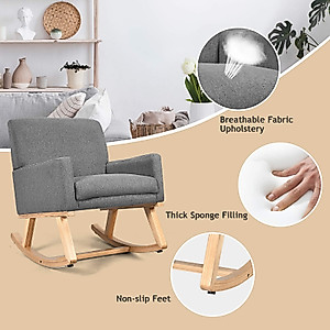 POWERSTONE Upholstered Rocking Glider Nursery Mid Century Accent Lounge Arm Chairs for Small Spaces Bedroom Living Room (Beige)