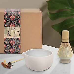 Artcome Japanese Matcha Tea Set, Matcha Bowl with Pouring Spout, Tea Tray, Bamboo Whisk, Ceramic Whisk Holder, Handmade Matcha Ceremony Kit For Japanese Tea Ceremony (10Pcs)