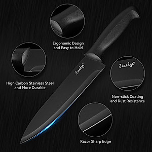 Knfie Set, Jiaedge 19 Pcs Kitchen Knife Set with Block, Dishwasher Safe Knife Block Set, 6 Serrated Steak Knives, Black